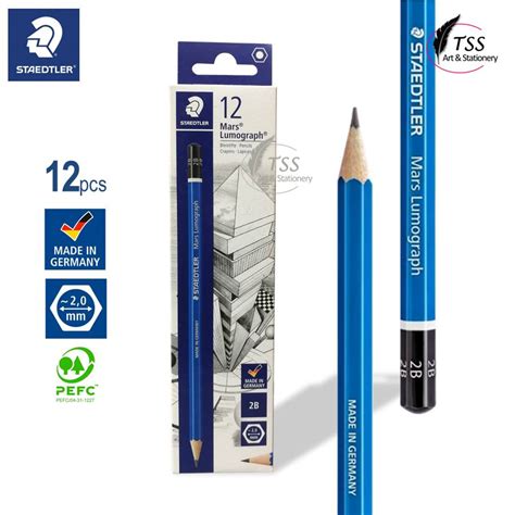 Staedtler Mars Lumograph ดินสอวาดภาพกราไฟท์ 100 แท่ง 12 ชิ้น กล่อง 2b