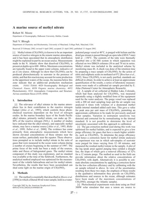 Pdf A Marine Source Of Methyl Nitrate