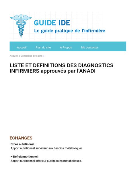Liste Et Definitions Des Diagnostics Infirmiers Approuvés Par Lanadi