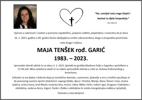 Maja Tenšek Rođ Garić Osmrtnice Ksb
