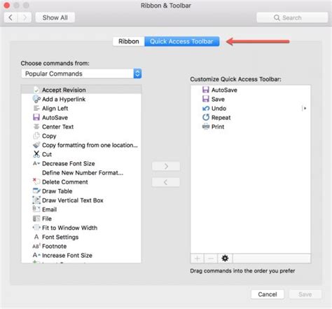 How To Customize The Quick Access Toolbar In Word And Excel On Mac