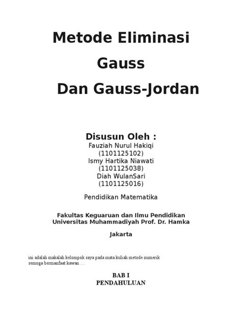 Metode Eliminasi Gauss Pdf Metode And Bahan Ajar