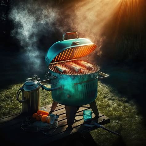 Ai Generated Barbecue Grill In The Forest At Sunset Picnic In Nature