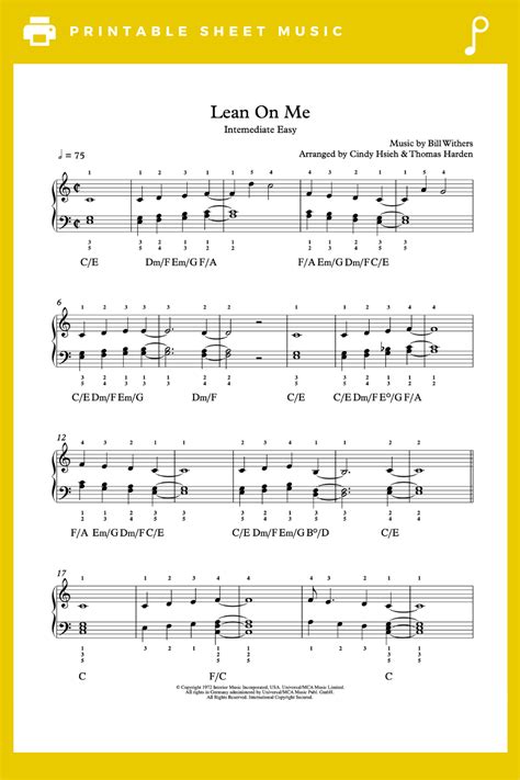 Free Printable Lean On Me Piano Sheet Music Printable Sight Words List