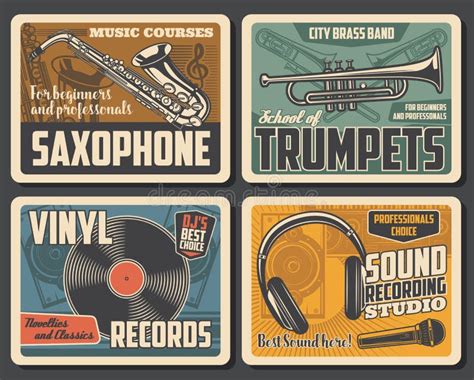 Vinyl Records Shop Or Store Vector Retro Poster Stock Vector