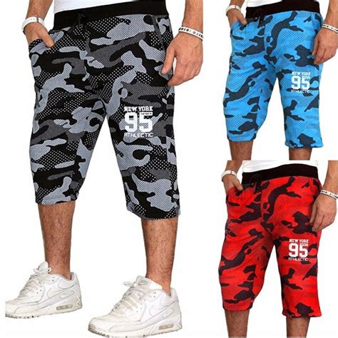 Zogaa Mens Jogging Fitness Shorts Blue Red Camouflage Sport Shorts
