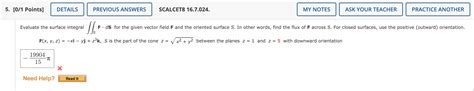 solved scalcet8 16 7 024 evaluate the surface integral