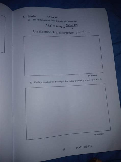 5 Calculus 20 Marks A The Differentiation From First Principle Stat