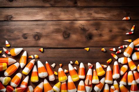 Premium Ai Image Candy Corn On Wood Background