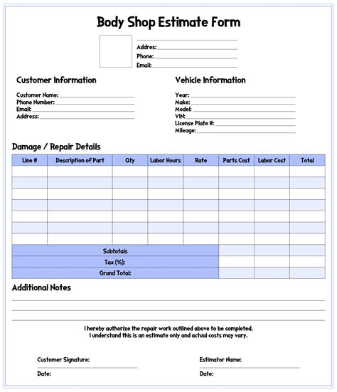 Blank Estimate Form Template Sampletemplate My Id