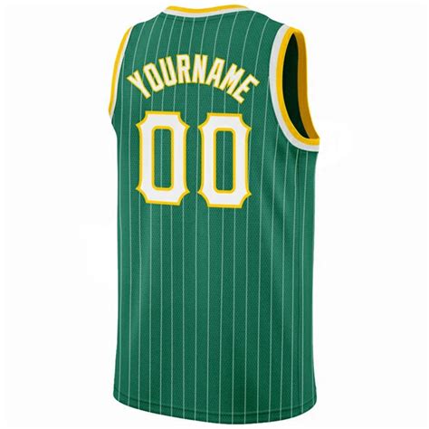 Custom Kelly Green White Pinstripe White Gold Authentic Basketball