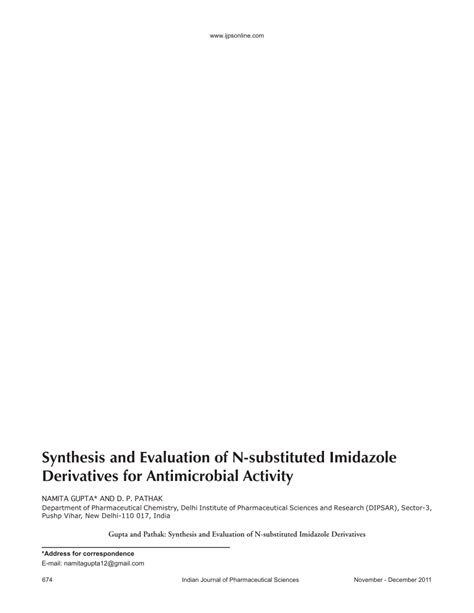 Pdf Synthesis And Evaluation Of N Substituted Imidazole Derivatives