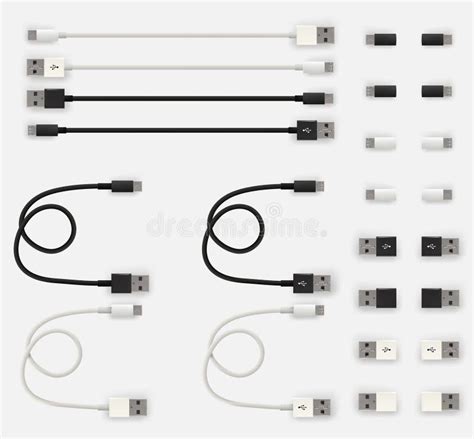 Realistic 3d Usb Micro Cables And Connectors Stock Vector