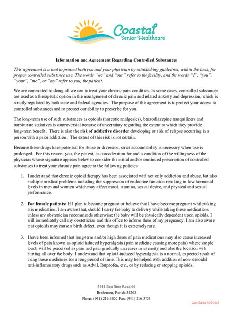Fillable Online Medication And Controlled Substance Agreement Fax Email Print Pdffiller