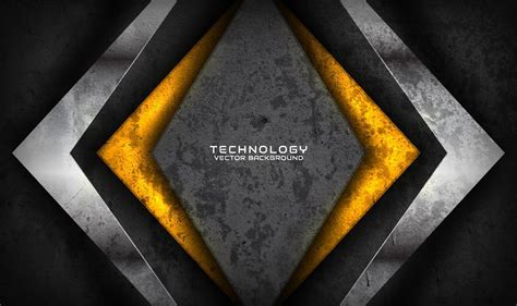 3d Gray Rough Grunge Techno Abstract Background Overlap Layer On Dark Space With Yellow Rhomb