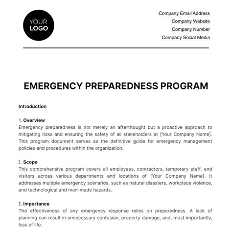 Emergency Preparedness Program Hr Template Edit Online And Download