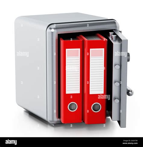 Red Folders Inside Steel Safe Isolated On White Background 3d