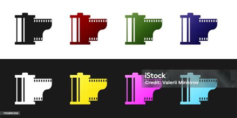 흑백 배경에 고립 된 카메라 빈티지 필름 롤 카트리지 아이콘을 설정 합니다 필름 릴 아이콘입니다 35mm 필름 캐니 스 터 필름 스트립 사진 장비 벡터 일러스트 0명에 대한