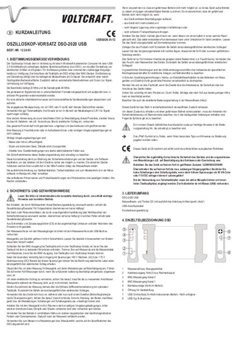 Bedienungsanleitung Voltcraft Dso 2020 Usb Deutsch 8 Seiten