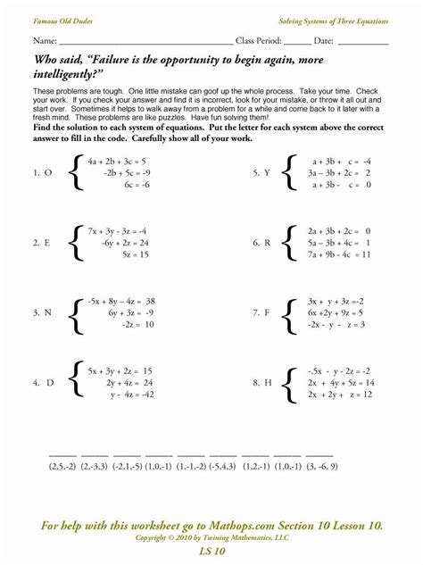 Linear Equations Worksheet For Class 7 Workssheet List
