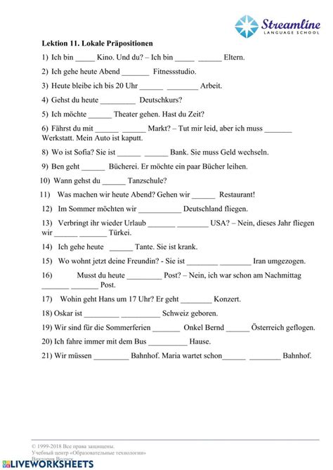 Lokale Präpositionen Mit Dativ Und Akkusativ Worksheet German