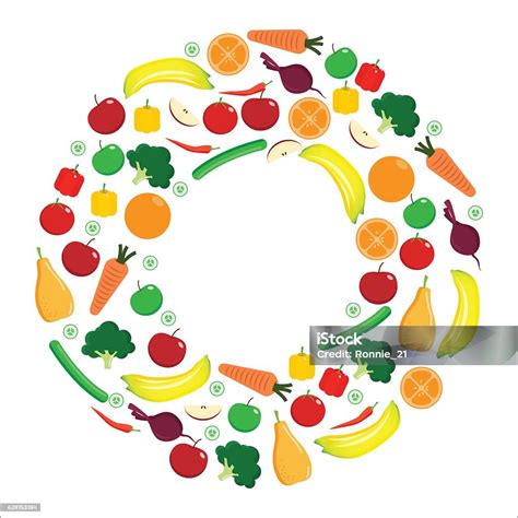 과일과 채소 원 모양으로 설정된 아이콘입니다 건강한 음식 0명에 대한 스톡 벡터 아트 및 기타 이미지 0명 과일 귀여운 Istock