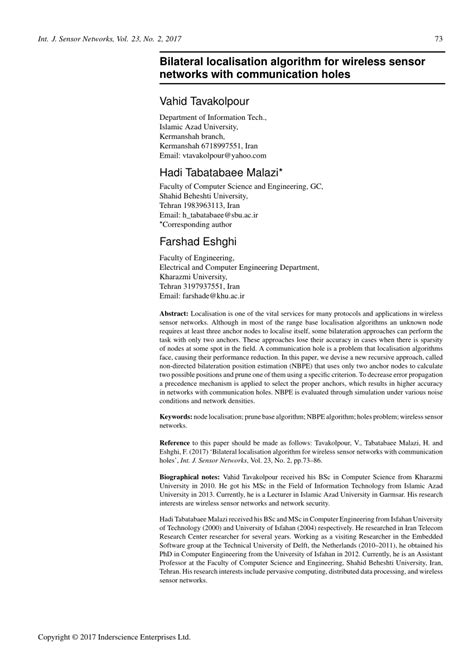pdf bilateral localisation algorithm for wireless sensor networks
