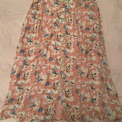 F21 Contemporary Midi Floral Skirt Pink Rayon Depop