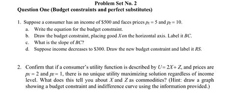Solved Problem Set No Question One Budget Constraints Chegg