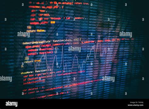 Running Computer data / WWW programming. Coding script text on screen. Notebook closeup photo ...