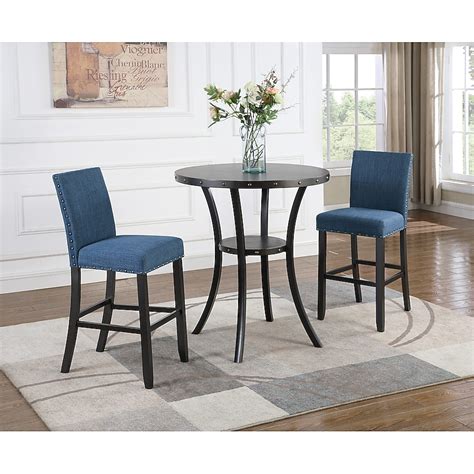Roundhill Furniture Biony Blue Transitional Dining Room Set With Round Table Seats 2 In The