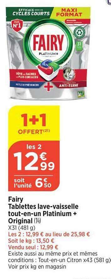 Promo Fairy Tablettes Lave Vaisselle Tout En Un Platinium Original