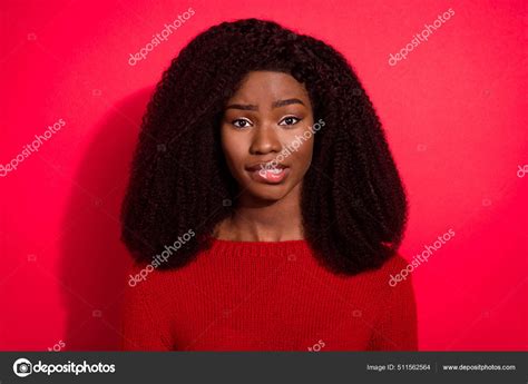 Photo Of Young Black Woman Bite Lips Teeth Worried Nervous Fail Mistake