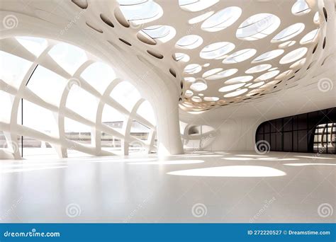 Futuristic Abstract Interior Architecture With Curved Beam Designs Empty With Room For Text Or