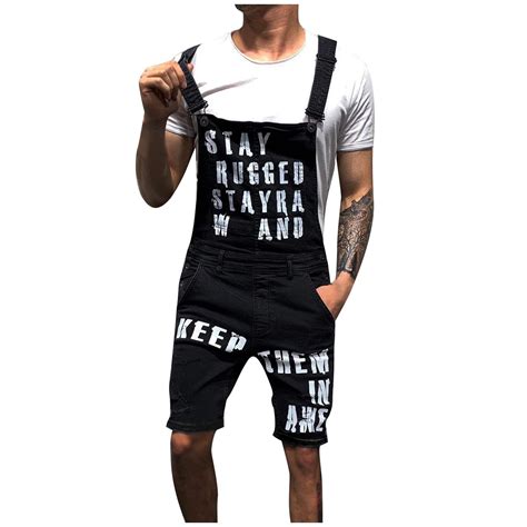 Odeerbi Mens Denim Bib Overalls Shorts 2024 Casual Ripped Jean Shorts