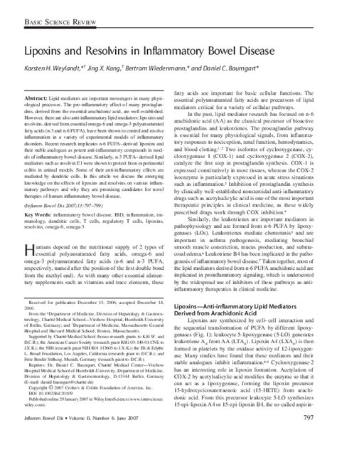 Pdf Lipoxins And Resolvins In Inflammatory Bowel Disease