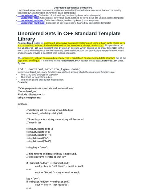 Oop Unit 6 Unordered Associative Containers Pdf