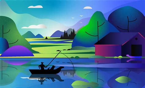 Иллюстрация пейзаж в стиле 2d