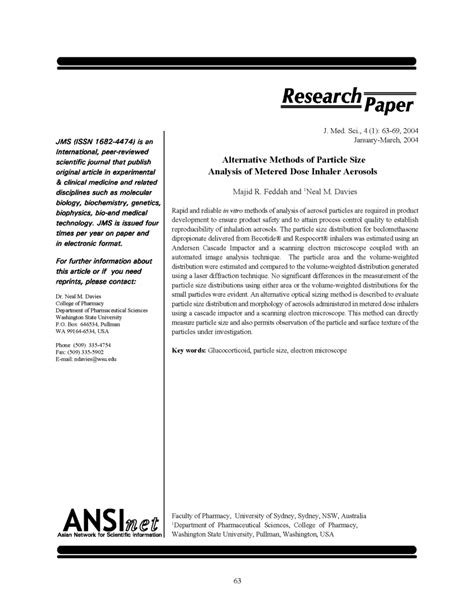 Pdf Alternative Methods Of Particle Size Analysis Of Metered Dose