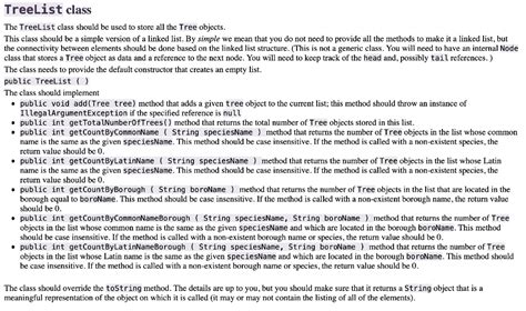 Solved The TreeList Class Should Be Used To Store All The Chegg Com