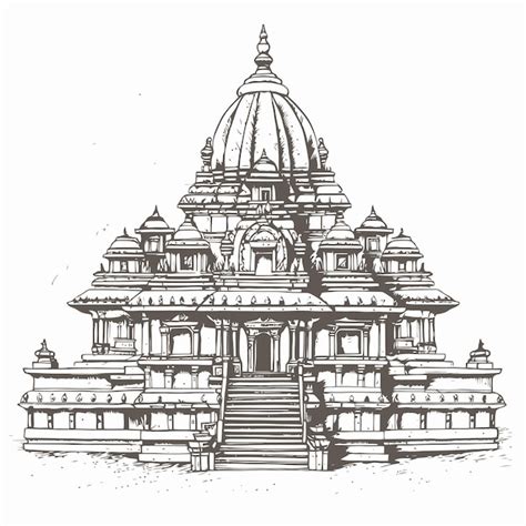 흰색 배경에 고립 된 사원의 Skech 프리미엄 벡터