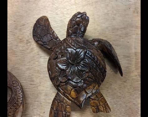 Da Hawaiian Store Hand Carved Wood Honu Turtle Featuring Maui And