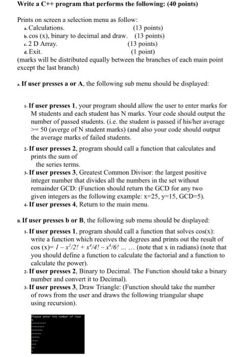 Solved Write A C Program That Performs The Following 40 Chegg