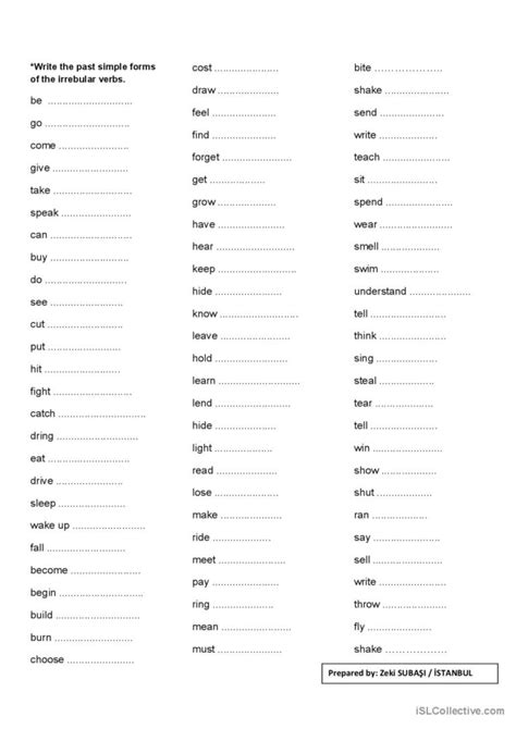 IRREGULAR VERBS EXERCISE Français FLE fiches pedagogiques pdf doc