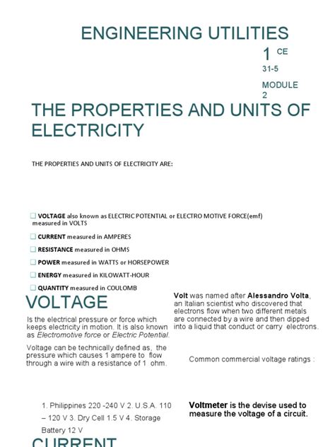 Engineering Utilities 1 Module 2 Pdf Electrical Resistance And Conductance Electricity