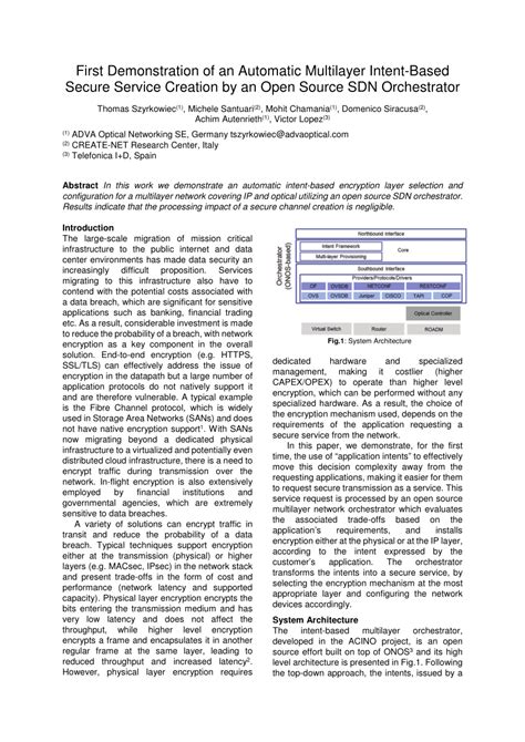 Pdf First Demonstration Of An Automatic Multilayer Intent Based Secure Service Creation By An