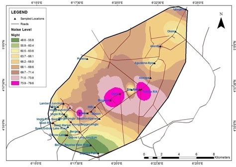 6 Spatial Variation Of Traffic Noise Levels In The Night In Yenagoa