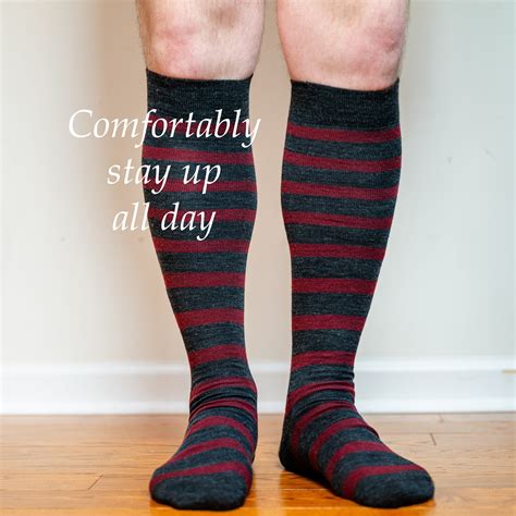 Burgundy Stripes On Charcoal Merino Wool Over The Calf Boardroom Socks