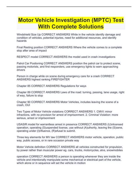Motor Vehicle Investigation MPTC Test With Complete Solutions Motor Vehicle Law MPTC Stuvia US