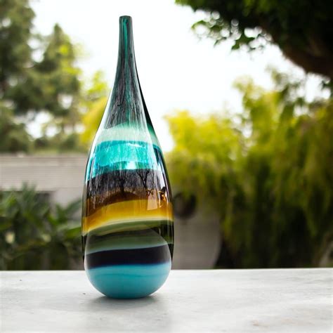 Tall Glass Vase Aqua Teardrop Vase Blown Glass Sculpture In Stock At